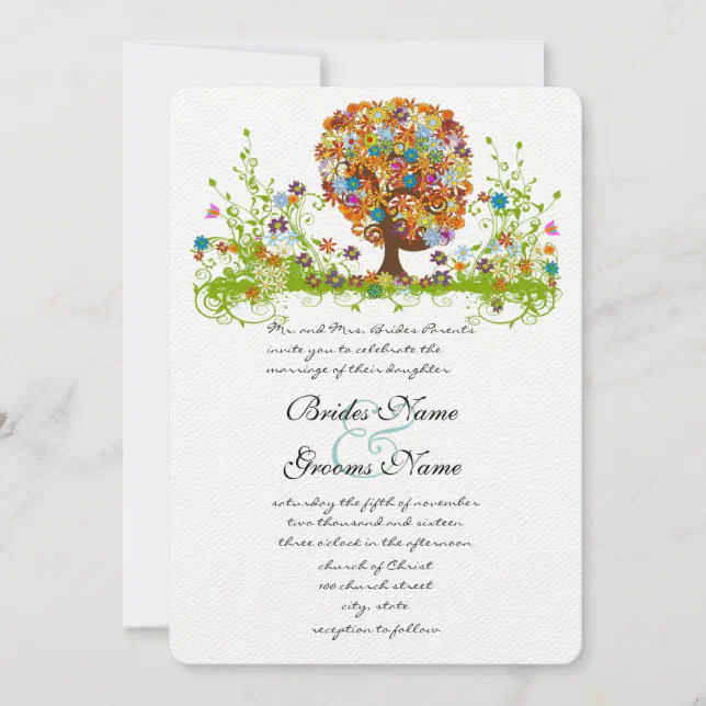 Swirled Flower Love Tree Wedding Invitation | Zazzle