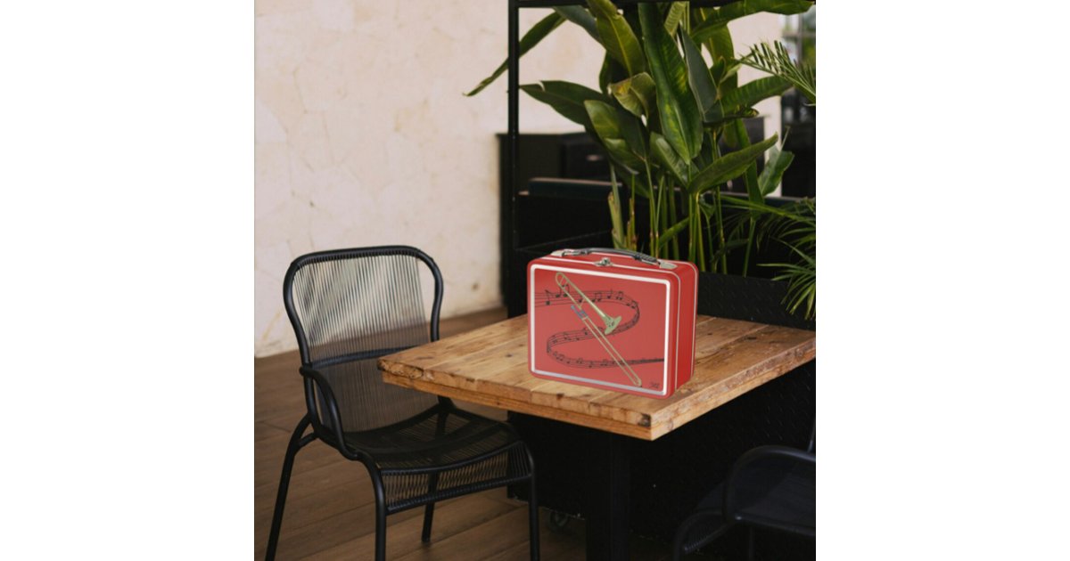 Swirled Music Staff Trombone Drawing | Initials Metal Lunch Box | Zazzle