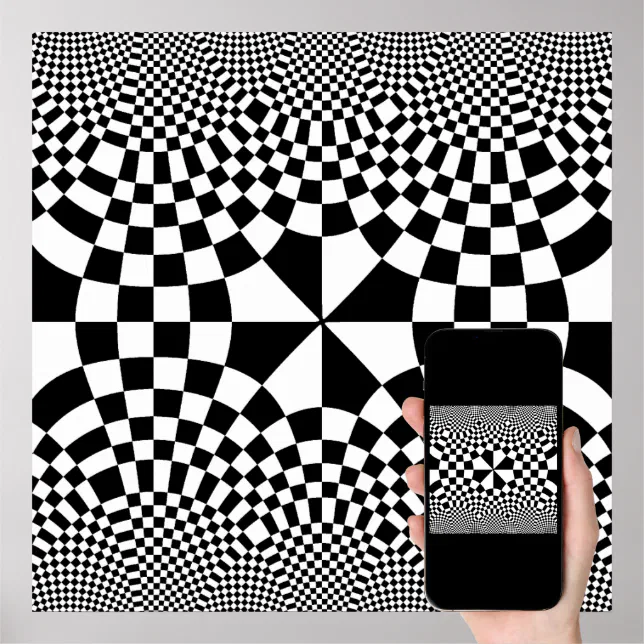 Swirling Checkers Optical Illusion Black & White Poster | Zazzle