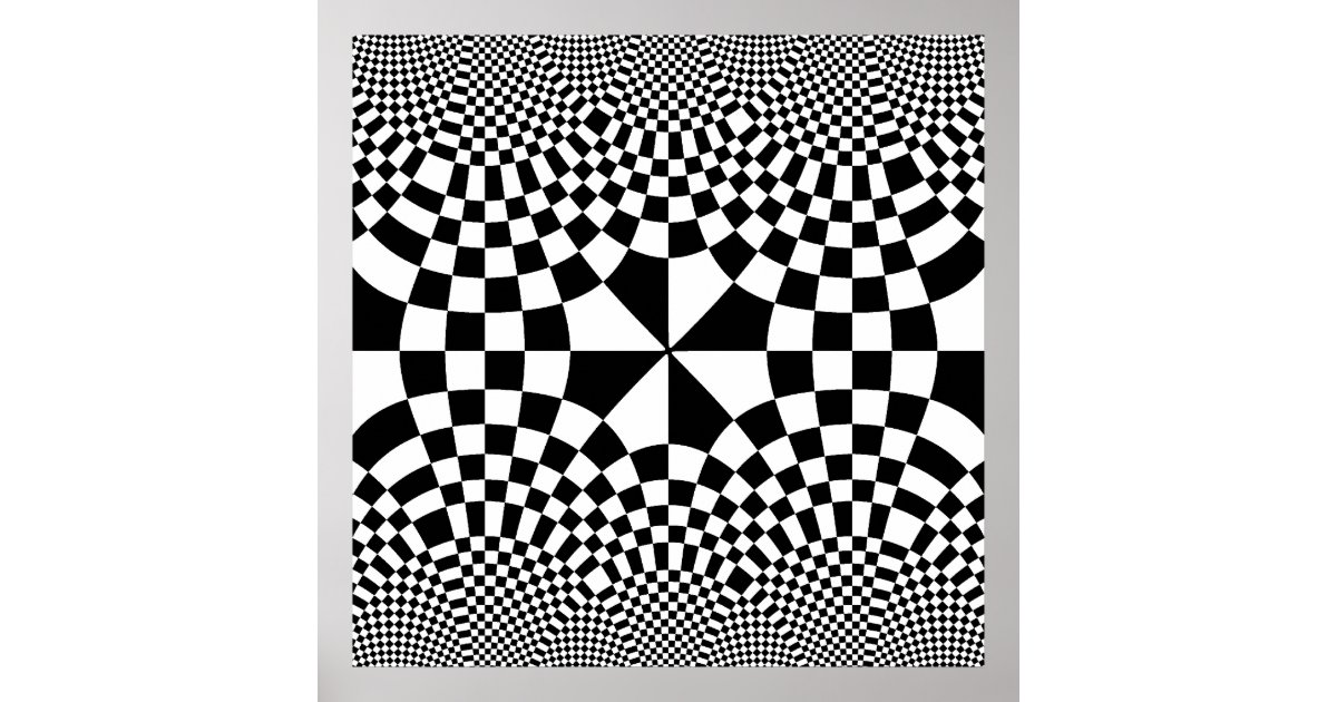 Swirling Checkers Optical Illusion Black & White Poster | Zazzle