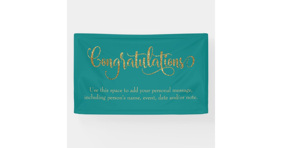 Swirling Gold Glitter Congratulations Bright Teal Banner | Zazzle