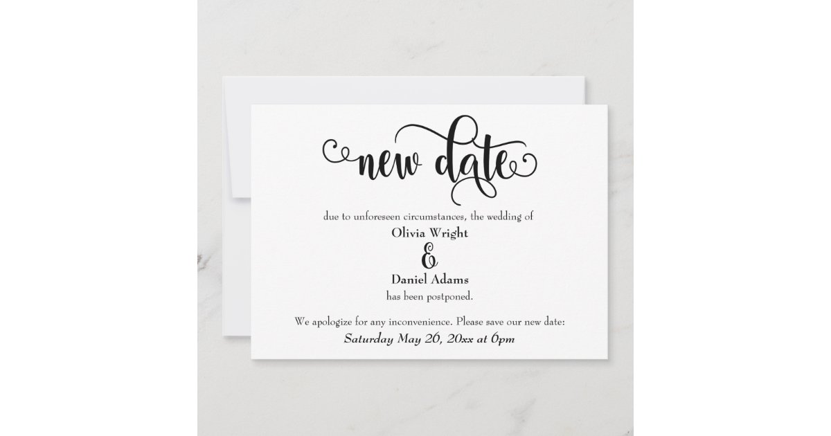 Swirling New Date Postponed Wedding Announcement | Zazzle