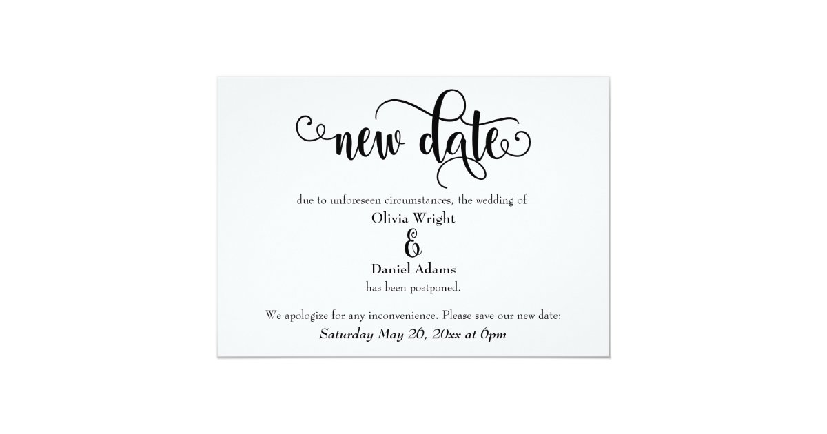 Swirling New Date Postponed Wedding Announcement | Zazzle.com