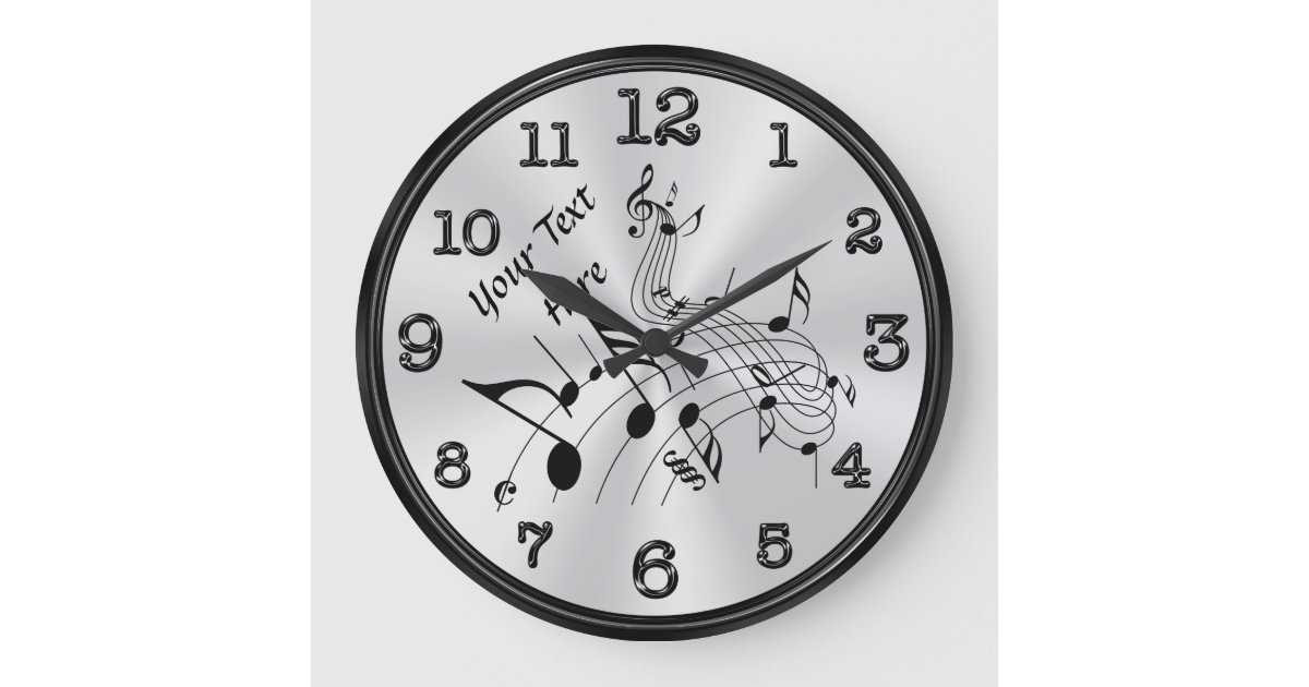 Swirling Personalized Music Note Clock, YOUR TEXT Large Clock | Zazzle