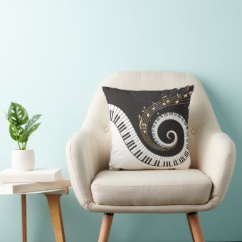 Swirling Piano Keys Throw Pillow | Zazzle