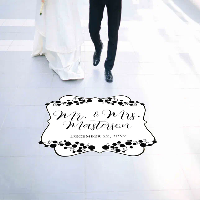 Swirls and Curls White Mr and Mrs Name Wedding Floor Decals | Zazzle