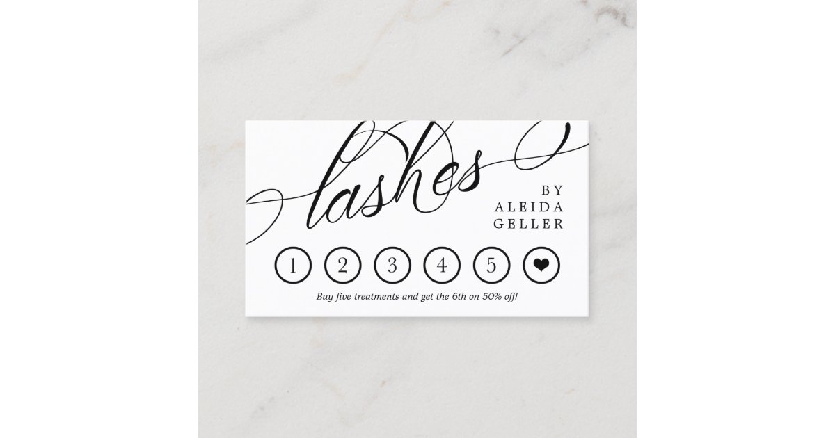 Swirly Calligraphy Lashes Loyalty Card | Zazzle