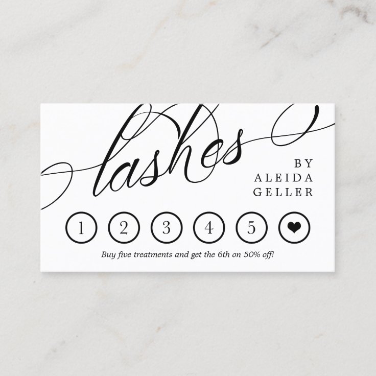 Swirly Calligraphy Lashes Loyalty Card | Zazzle
