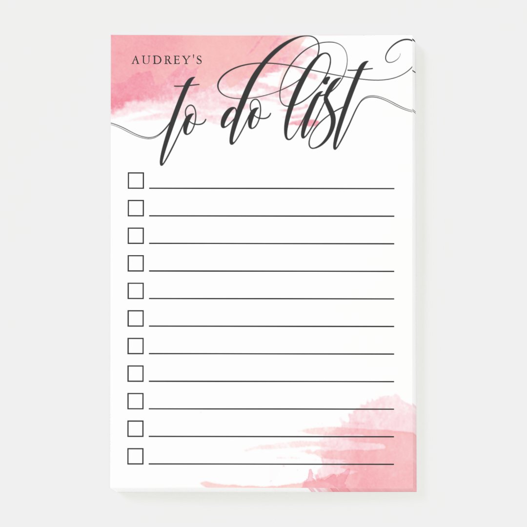 Swirly Calligraphy - Pink - Checkbox To Do List Post-it Notes | Zazzle