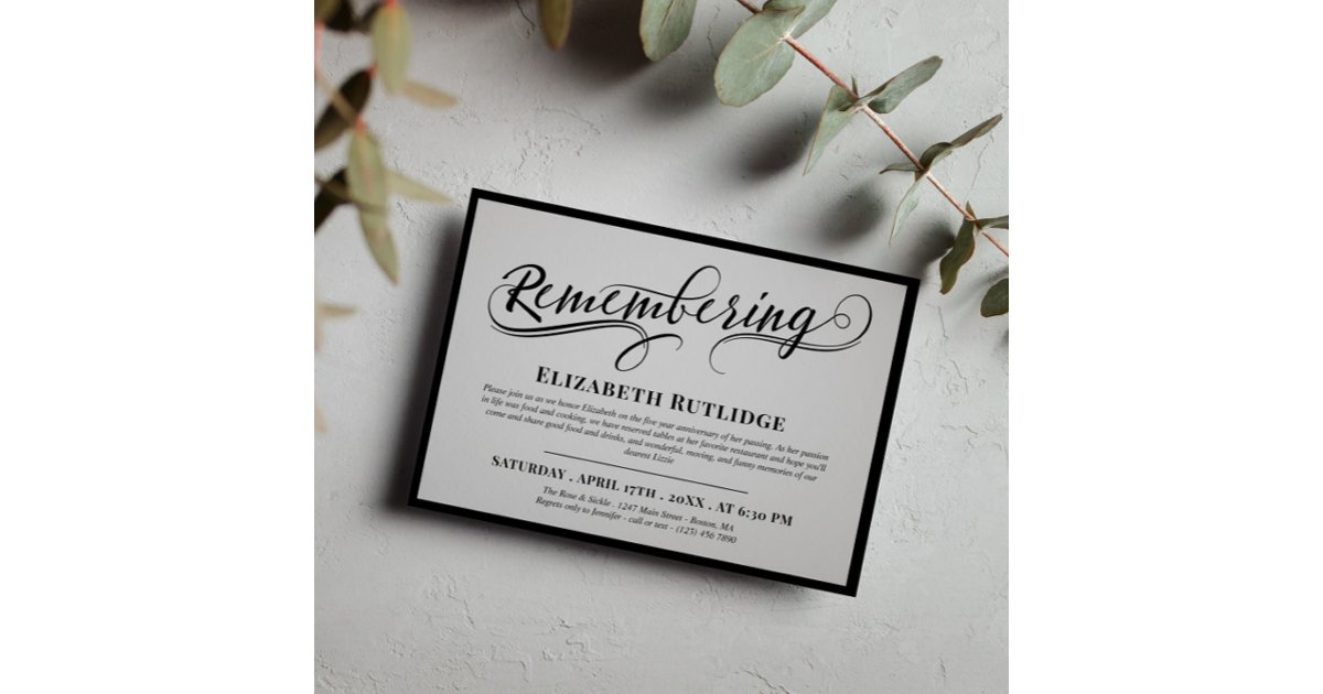 Swirly Remembering Black Gray Death Anniversary Invitation | Zazzle