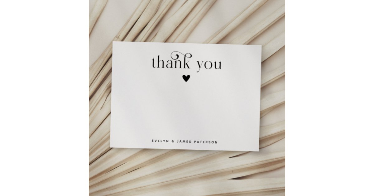 Swirly Simple Thank You Heart Note Card | Zazzle