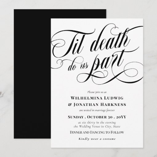 Swirly Til Death Do Us Part Elegant Goth Wedding Invitation | Zazzle