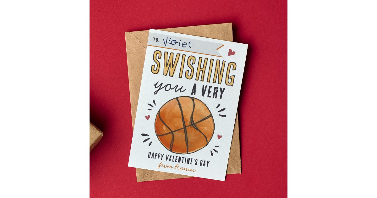 Swish Basketball Classroom Valentine's Day Card | Zazzle