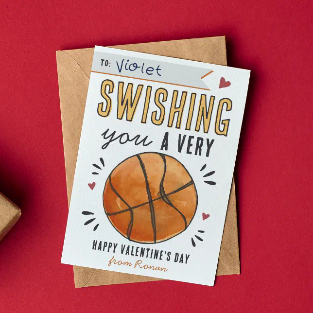 Swish Basketball Classroom Valentine's Day Card | Zazzle