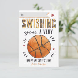 Swish Basketball Classroom Valentine's Day Card | Zazzle