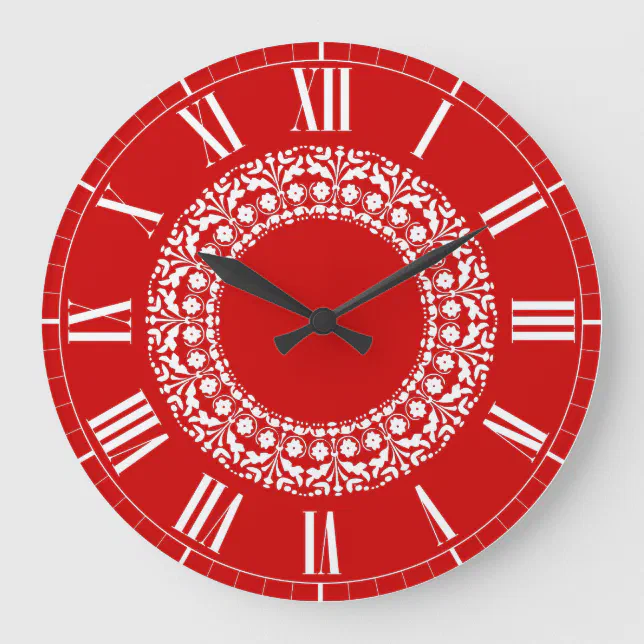 Swiss Country Red and White Elegant Kitchen Clock | Zazzle