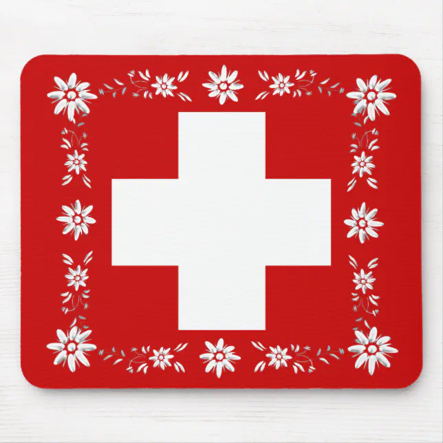 Swiss flag and edelweiss 2 mouse pad | Zazzle