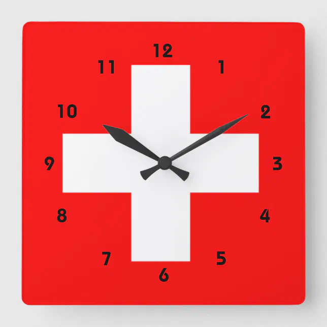 Swiss Flag I Love Switzerland Red and White Square Wall Clock | Zazzle