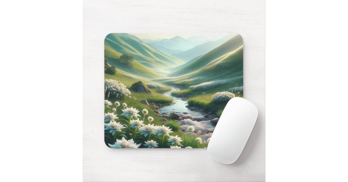 Swiss Mountains and Edelweiss Mouse Pad | Zazzle