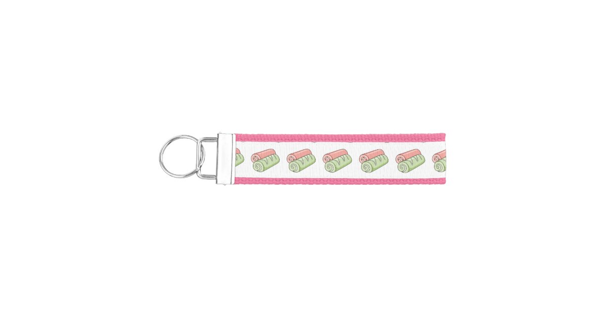 Swiss roll / roll cake cartoon illustration wrist keychain | Zazzle