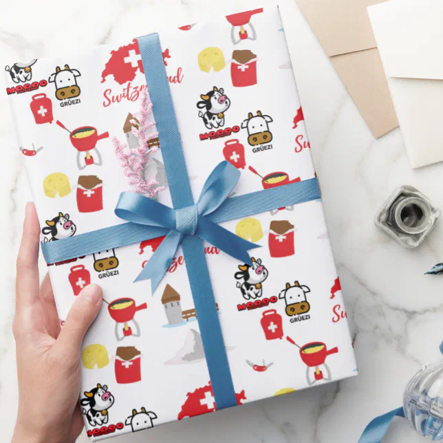 Swiss - Switzerland Souvenir Icons Wrapping Paper | Zazzle