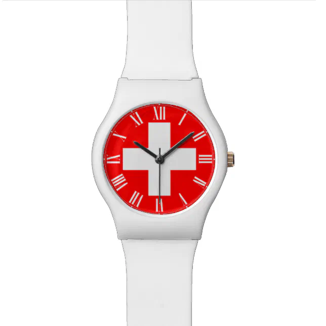 Swiss Watch - Swiss Flag and Roman Numerals | Zazzle