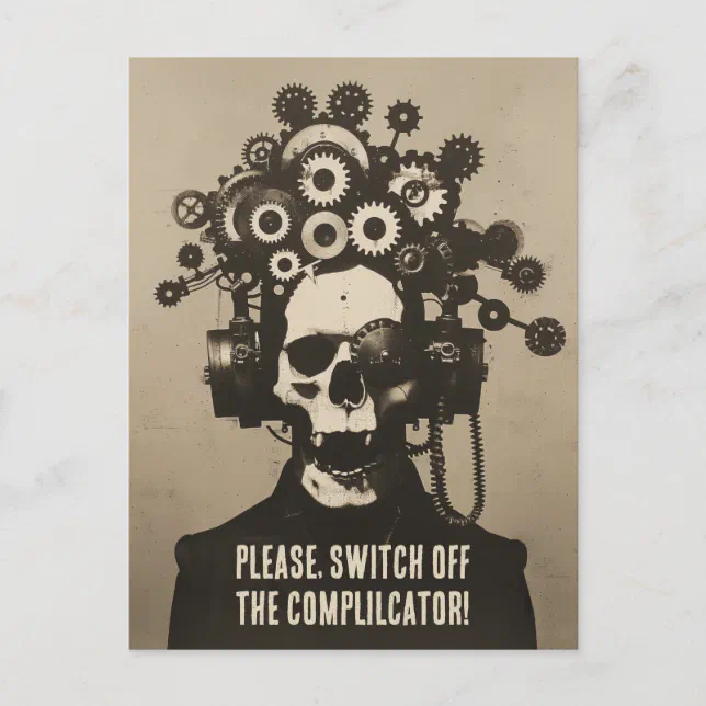 Switch Off The Complicator Steampunk Overthinking Postcard | Zazzle
