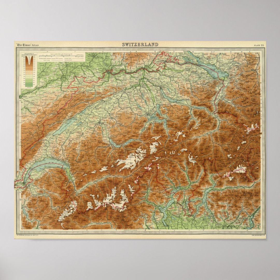 Switzerland Atlas Map Poster | Zazzle