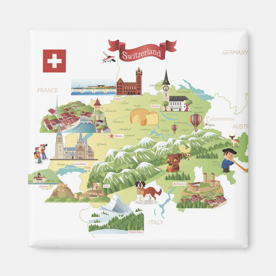 Switzerland Cartoon Map Magnet | Zazzle