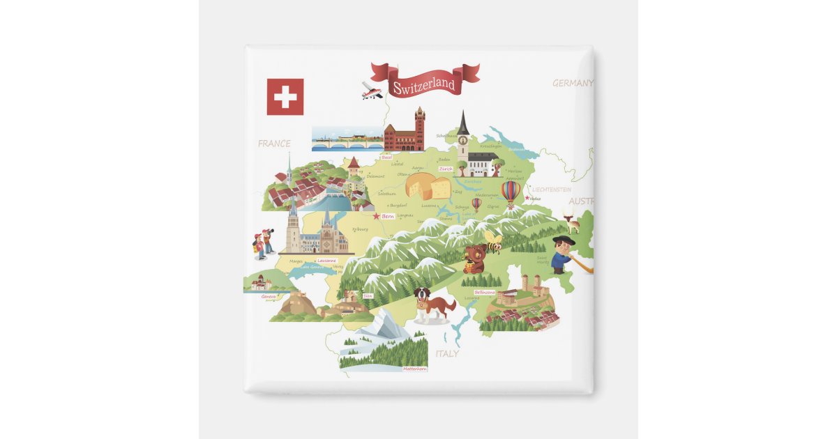 Switzerland Cartoon Map Magnet | Zazzle