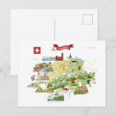 Switzerland Cartoon Map Postcard | Zazzle