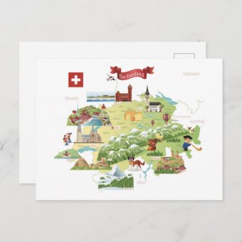 Switzerland Cartoon Map Postcard | Zazzle
