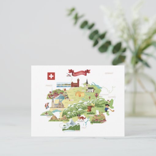 Switzerland Cartoon Map Postcard | Zazzle