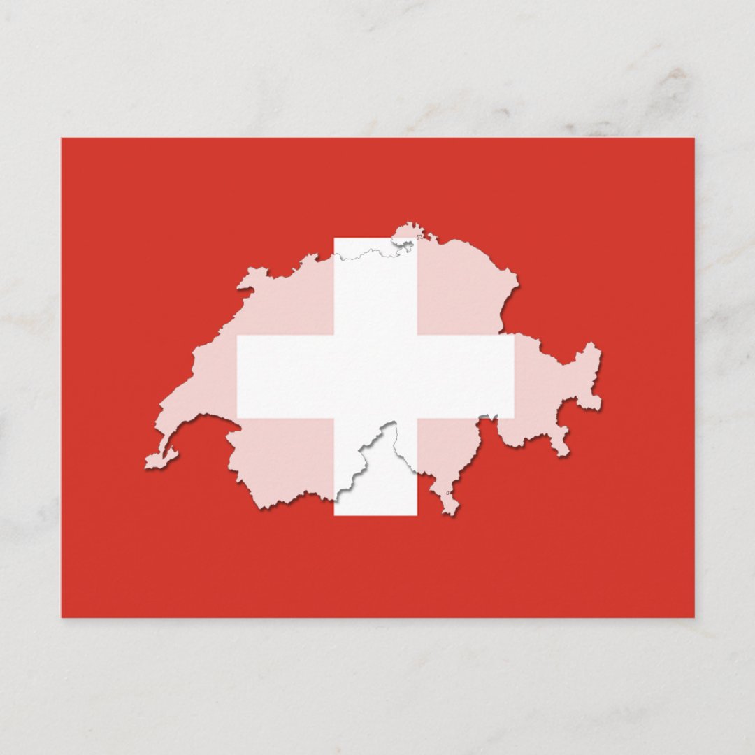 Switzerland flag map outline postcard | Zazzle