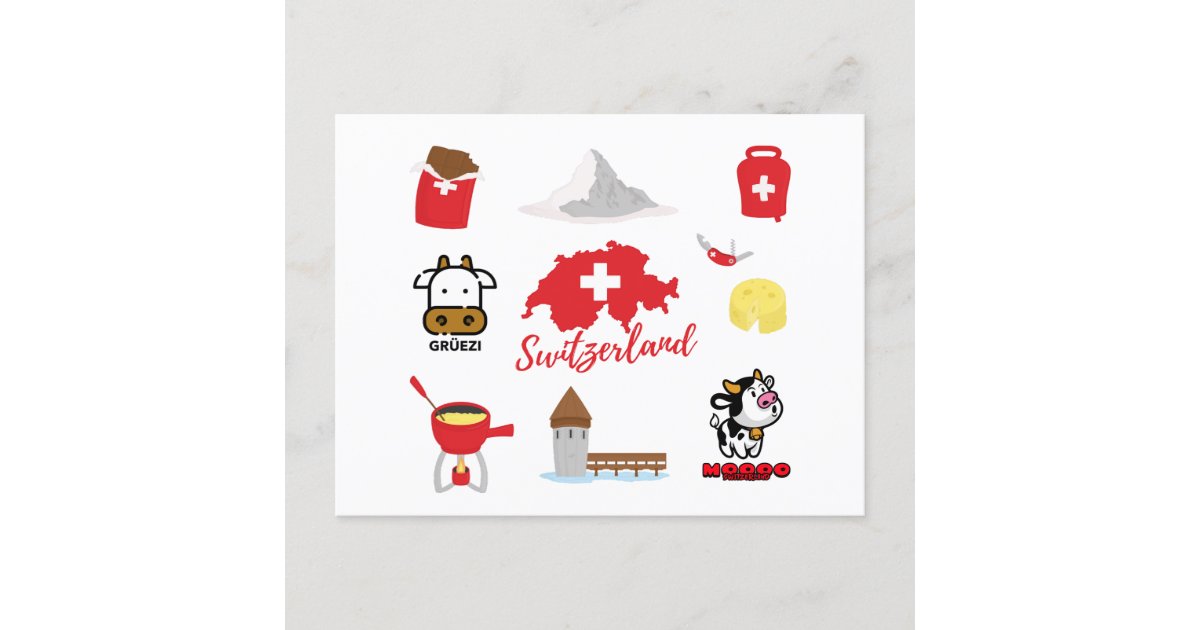 Switzerland Souvenirs Symbols Postcard | Zazzle