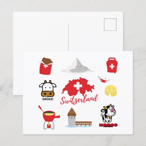 Switzerland Souvenirs Symbols Postcard | Zazzle