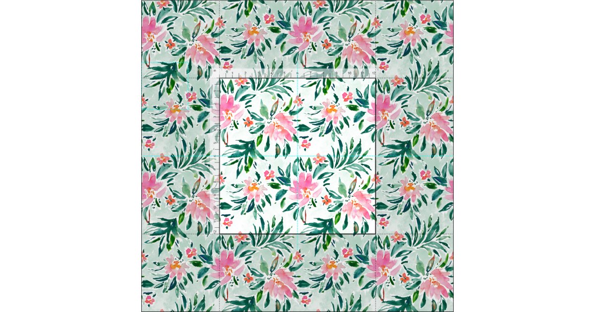 SWOOSH Pink Mint Floral Fabric | Zazzle