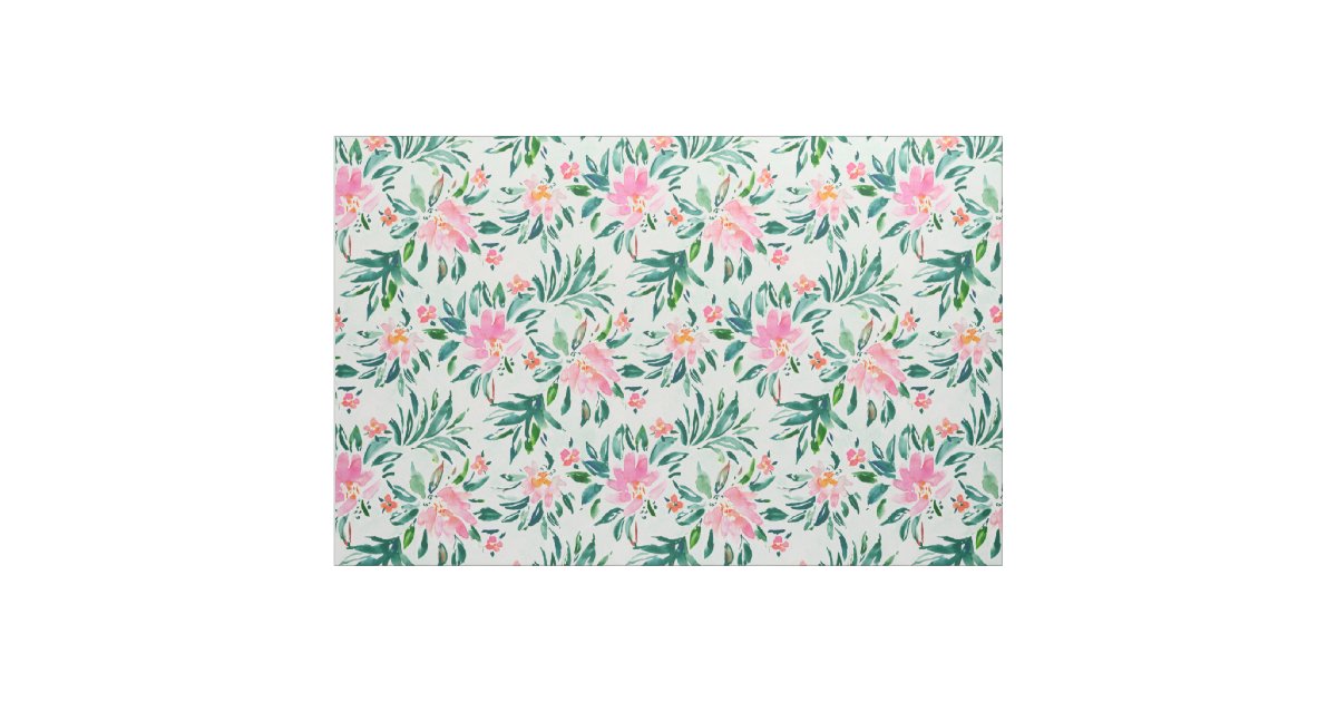 SWOOSH Pink Mint Floral Fabric | Zazzle
