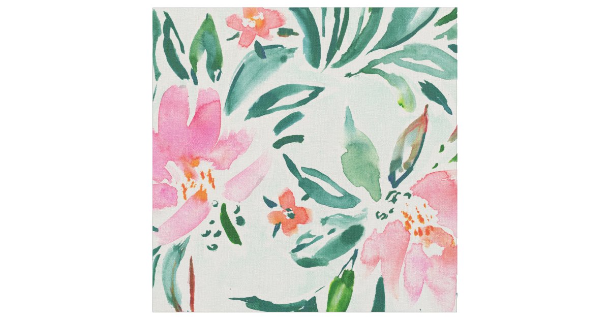 SWOOSH Pink Mint Floral Fabric | Zazzle