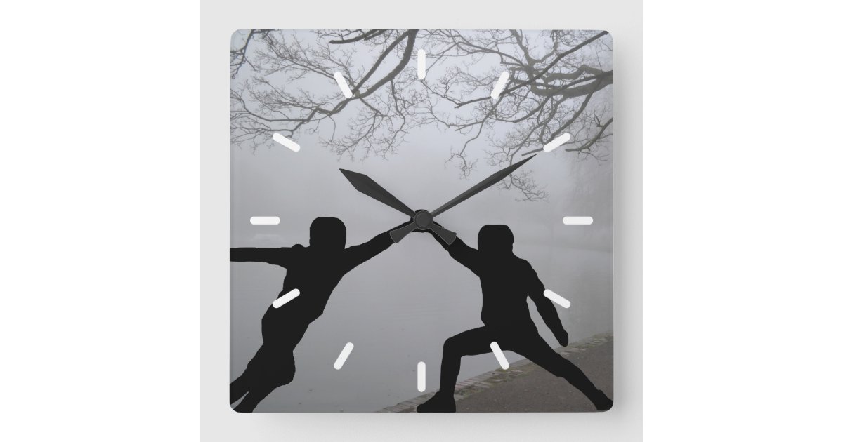 Sword Fight Square Wall Clock | Zazzle