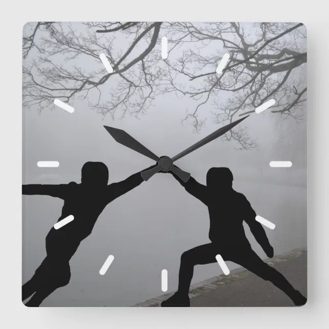 Sword Fight Square Wall Clock | Zazzle