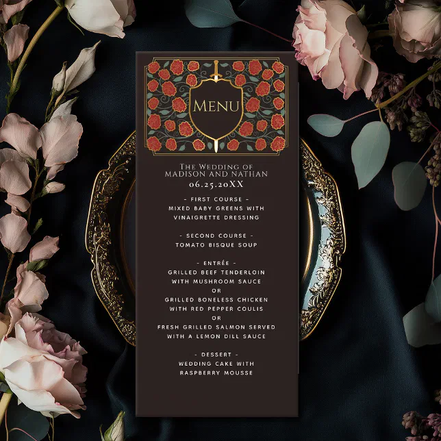 Sword & Shield Medieval Fantasy Monogram Wedding Menu | Zazzle