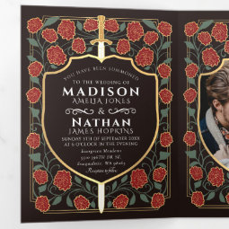 Sword & Shield Medieval Fantasy Monogram Wedding Tri-Fold Invitation ...