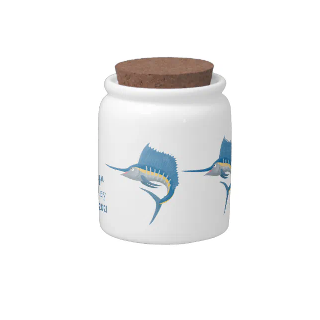 Swordfish sailfish fun cartoon illustration candy jar | Zazzle