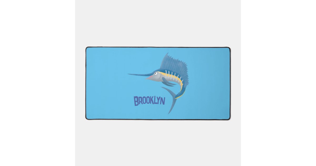 Swordfish sailfish fun cartoon illustration desk mat | Zazzle
