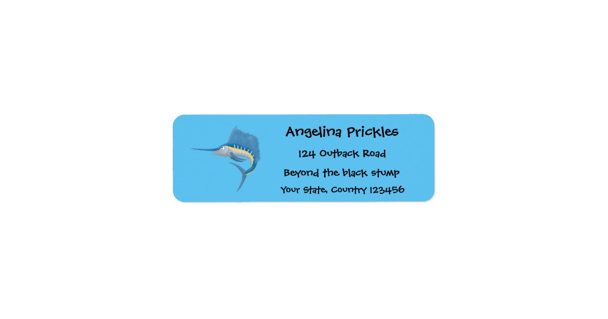 Swordfish sailfish fun cartoon illustration label | Zazzle