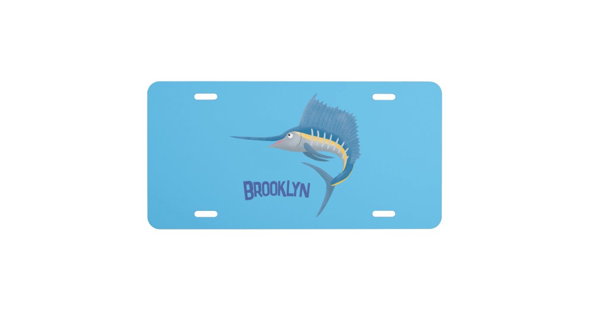 Swordfish sailfish fun cartoon illustration license plate | Zazzle