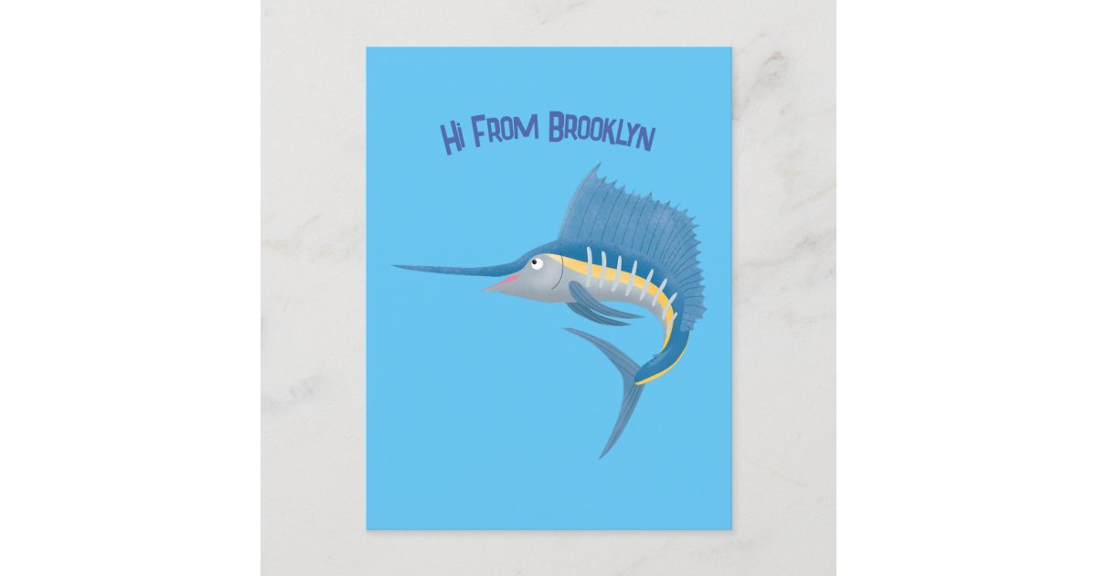 Swordfish sailfish fun cartoon illustration postcard | Zazzle