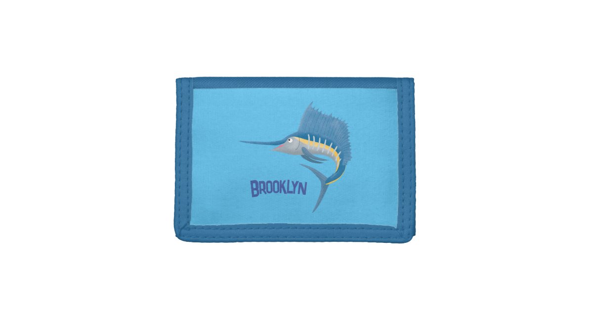 Swordfish sailfish fun cartoon illustration trifold wallet | Zazzle