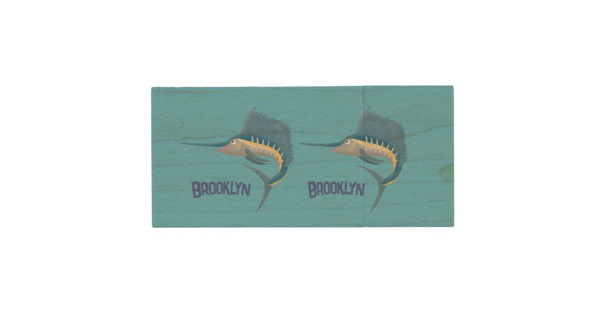 Swordfish sailfish fun cartoon illustration wood flash drive | Zazzle